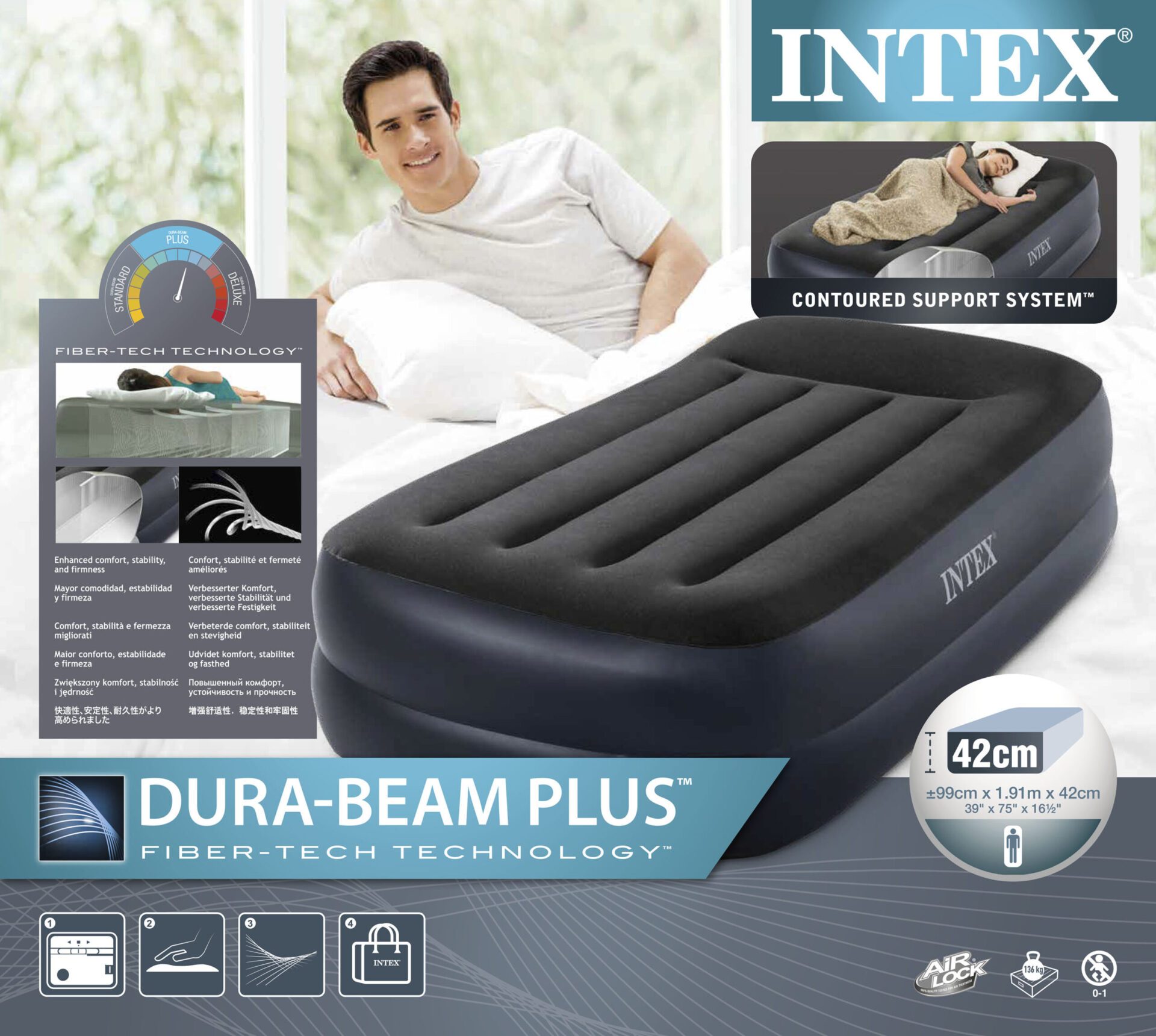 Intex 64122NP Napihljiva postelja Twin Dura Beam Plus Pillow Rest, 99 x ...